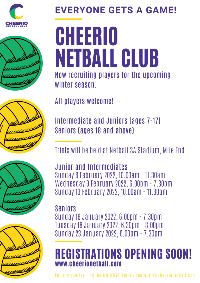 Woodville High School News - Cheerio Netball Club Clinics and Trials ...